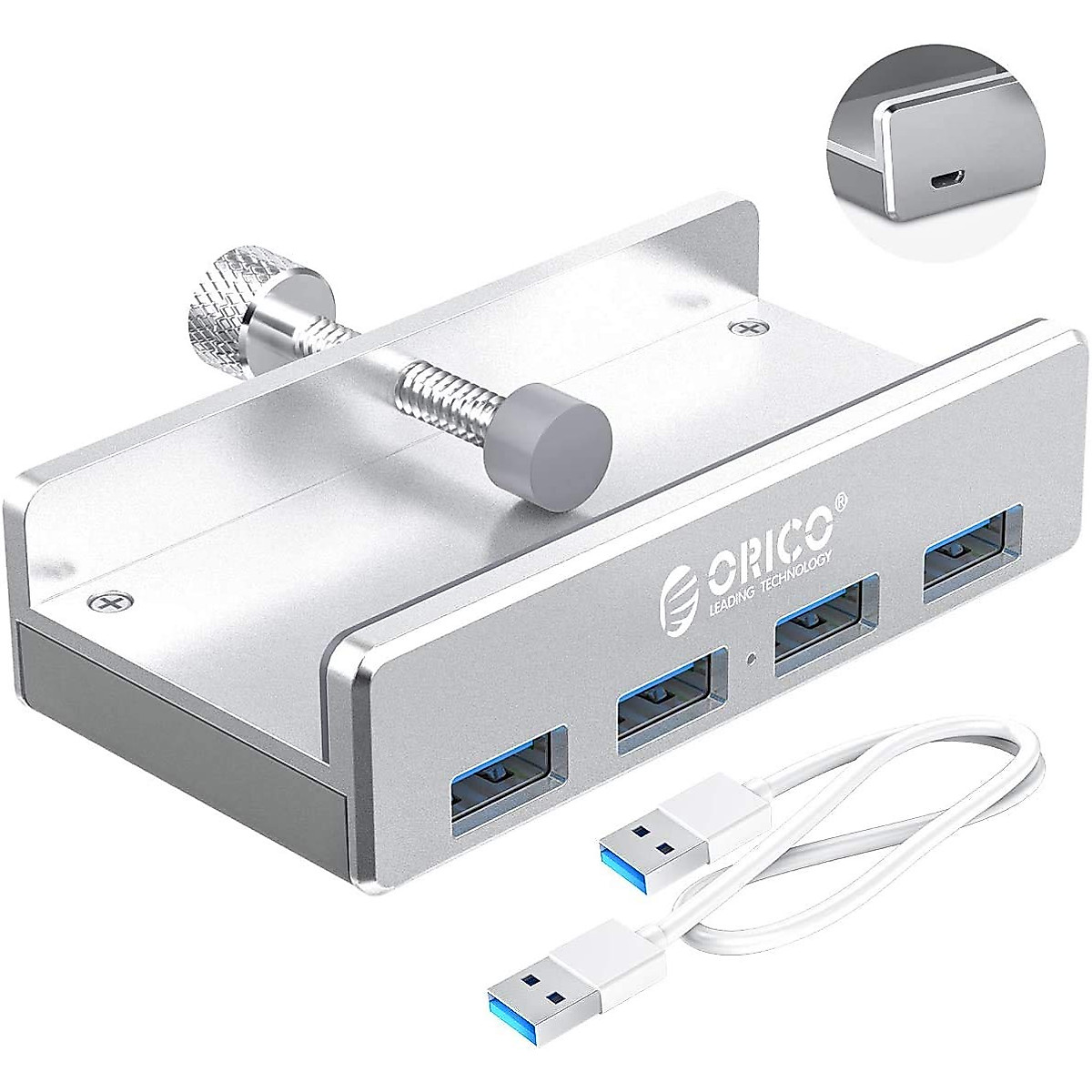ORICO USB 3.0 Hub Clamp Adapter, Aluminum 4-Port USB Splitter with Extra Power Supply Port and 4.92 FT USB Data Cable, Ultra-Portable USB Expander for 2021 iMac/Laptop/PC
