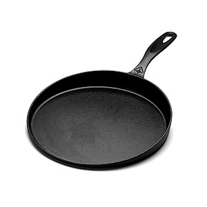 Barebones 12-Inch Flat Cast Iron Skillet - Enameled Cast Iron Fry Pan, outdoor cooking pan