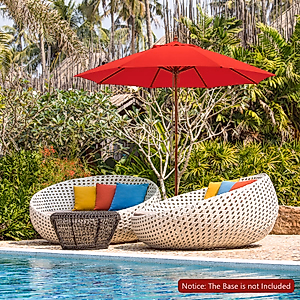 Tangkula 9.5 FT Red Wooden Pulley Umbrella with 8 Fiberglass Ribs, Rope Pulley Mechanism, and Vented Canopy for Patio, Deck, Poolside, Garden, Lawn, Terrace