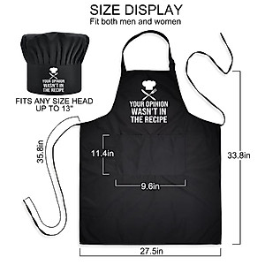 DYJYBMY Your Opinion Wasn't in The Recipe Chef Hat and Apron Set, Funny Cooking Grilling Apron Gift for Men Woman Dad Mom, Gift for Dad, Husband, Boyfriend, Chef, Adjustable Size