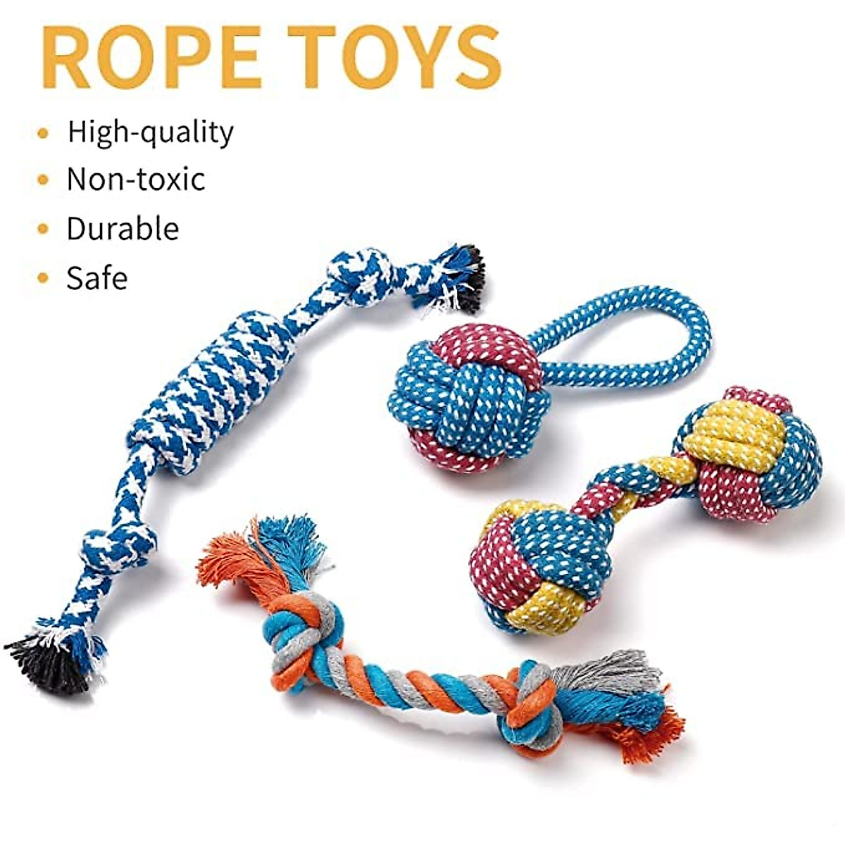 Derong Puppy Toys for Small Dogs, Teething Toys for Puppies,Cute Dog Toys for Small Dogs,Durable Chew Toys for Puppies,100% Natural Cotton Rope Chew Toys,Non-Toxic and Safe(7 Pack)
