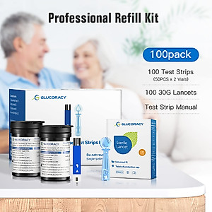 Glucoracy G-425-2 Blood Glucose Test Strips, 100 Counts Test Strips for Diabetes + 100 Counts Blood Lancets, Only for Glucoracy G-425-2 Meter Kit
