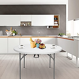 VINGLI 48" Round Bi-Folding Commercial Table, 4 Feet Portable Plastic Dining Card Table for Kitchen or Outdoor Party Wedding Event, 1-Pack