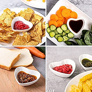 Delling Mini Dipping Bowls Set Soy Sauce Dish/Bowls, Heart Shaped Dip Bowls, Small Ceramic Bowls for Ketchup, Condiments, Chips Dip Sets, Best Choice for BBQ and Other Party Dinner - 2Oz, Set of 6