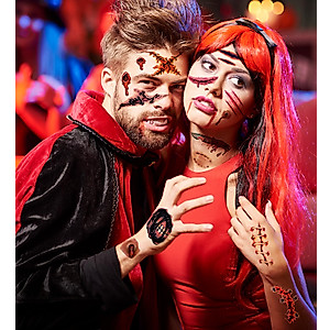 320 Pcs Halloween Tattoos,Temporary Zombie Tattoos, 30 Sheets Halloween Temporary Tattoos, Waterproof Fake Scars Horror Fake Bloody Wound Tattoo Stickers for Adult Kids Halloween Party Cosplay