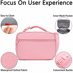 GYEUKHAM Insulated Lunch Box for School, Thermal Reusable Durable Freezable Lunch Bags for Kids Boys Girls Men Women - Small Soft Cooler Portable Lunch Tote Kit for Work Picnic Travel,Pink