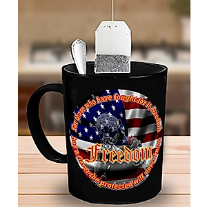 Vitazi Kitchenware Novelty Gifts - Patriotic Mug (11oz) For Those Who Have Fought For It, Freedom Has a Flavor The Protected Will Never Know, With Image Ceramic Coffee Cup (Black)