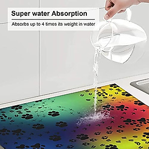 Paw Prints Pattern Printed Drying Mat For Kitchen Ultra Absorbent Microfiber Dishes Drainer Mats Non-Slip Silicone Quick Dry Pad - 18 X 16inch