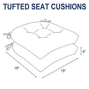 Melody Elephant Patio Wicker Chair Cushions, All Weather Outdoor Tufted Chair Pads Pack of 2, 19 x 19 x 4 Inch U-Shaped Seat Cushions of Garden Furniture Decoration, Hanalei Lagoon