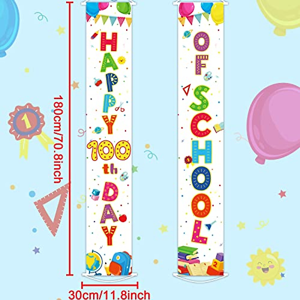 Happy 100th Day of School Porch Banner Door Decorations, 100 Days Porch Sign for Kindergarten Primary School Preschool Celebrate 100th Day Party Supplies Favors (White)