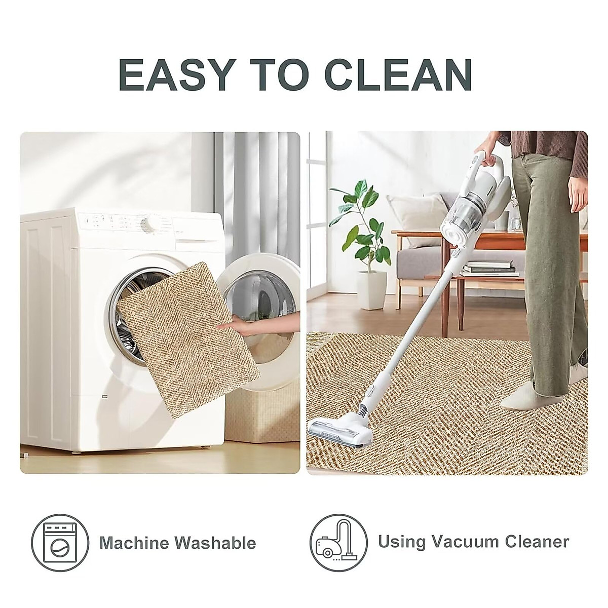 Small Bathroom Rug, 2'x 3' Boho Entryway Rug Washable Cotton Woven Front Door Mat with Tassels, Low Pile Reversible Kitchen Rugs Soft Tan Throw Rug Farmhouse Carpet for Indoor Entry Décor