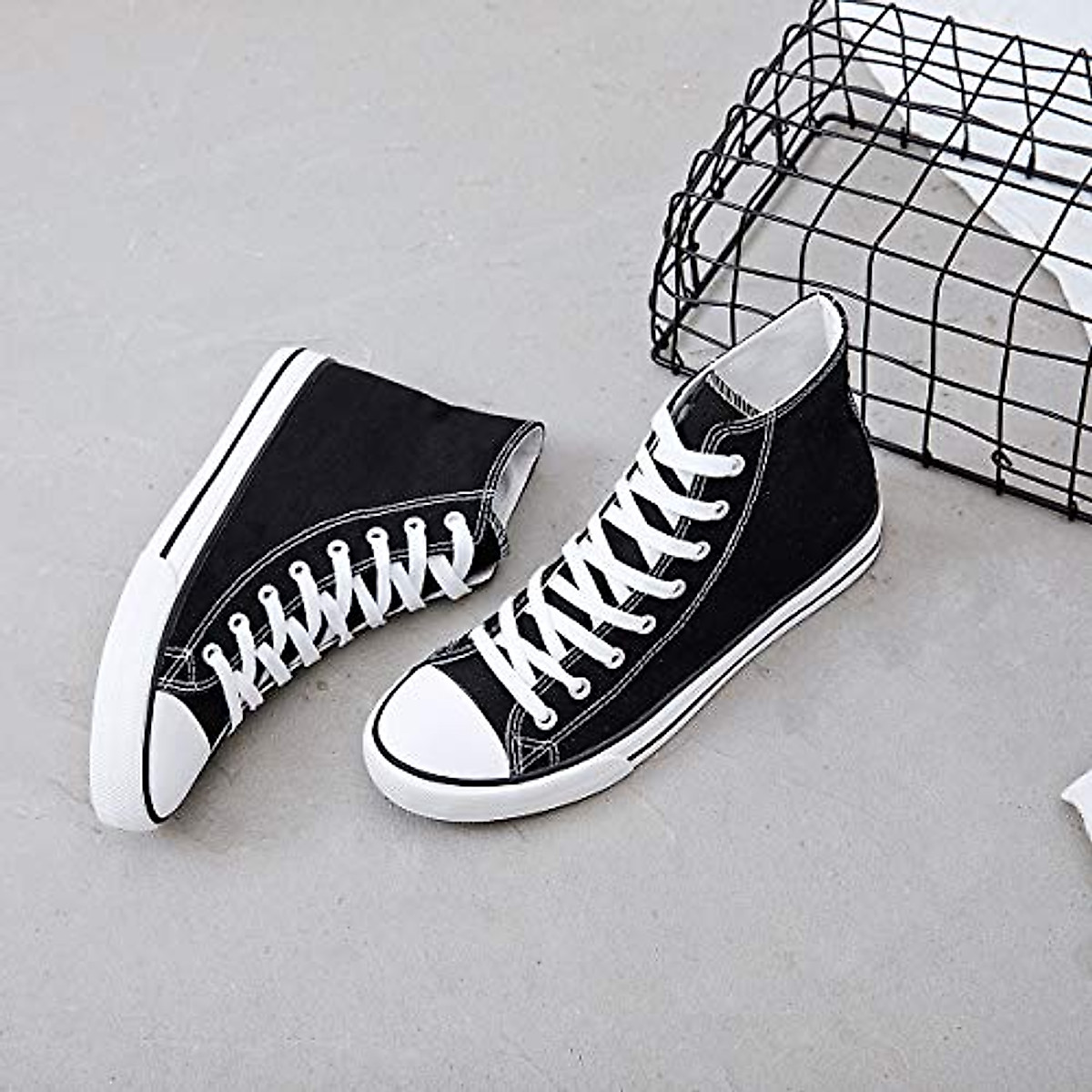 ZGR Men’s High Top Canvas Sneakers Lace Up Classic Casual Walking Shoes (Black,US9)