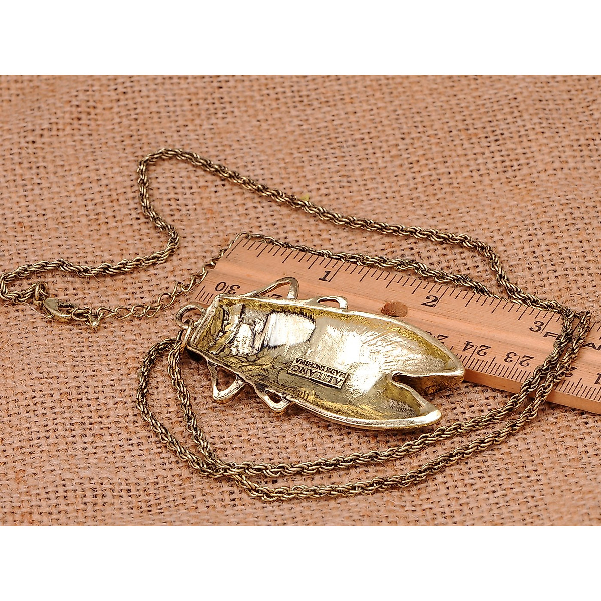 Alilang Big Antique Golden Tone Orange Amber Vintage Insect Cicada Beetle Bug Chain Pendant Necklace