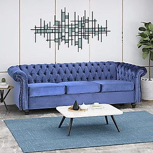 Page Tufted Chesterfield Velvet 3 Seater Sofa, Midnight Blue and Dark Brown
