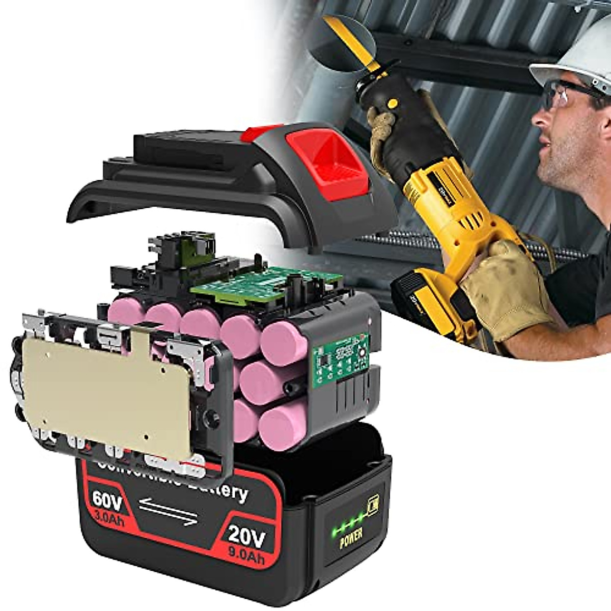 CHAUNVEN 9.0Ah DCB606 Battery Replacement for Dewalt 20V / 60V / 120V Battery MAX DCB606 DCB609 DCB612 Cordless Power Tools Battery