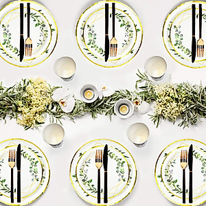 Ola Memoirs Greenery Safari Plates and Napkins for 24 Boho Party Supplies Jungle Theme Baby Shower Paper Disposable Cups Birthday Decorations Bridal Floral Tropical Wedding Gold Green Decor Boy Girl