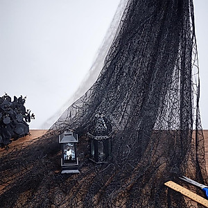 PH PandaHall 70x62 Inch Spider Web Lace Fabric, Black Lace Web Embroidered Lace Sewing Fabric Tablecloth Fabric Lace for DIY Dress Party Overlay Wedding Headwear Curtain Home Halloween Decor