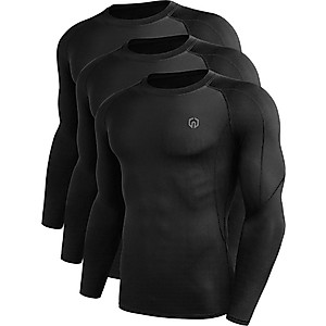 NELEUS Men's 3 Pack Compression Workout Long Sleeve Shirts,5030,Black,US L,EU XL