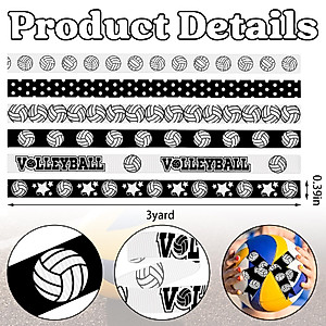 Threetols 6 Rolls 18 Yards Volleyball Ribbons, 3/8&quot; Black White Dot Grosgrain Ribbons Sport Star Ball Ribbons Wrapping Craft Ribbons for Sport Team Decoration and Theme Party Decorations