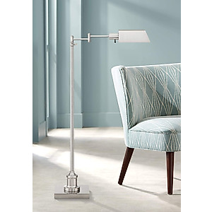 Regency Hill Jenson Traditional Adjustable Pharmacy Light Floor Lamp Swing Arm Standing Base 54" Tall Brushed Nickel Silver Metal for Living Room Reading House Bedroom Home Office