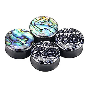 Awinrel Abalone and Lace Ear Gauges Acrylic Saddle Plugs Tunnel Stretcher Expander Body Piercing Jewelry 4 Pieces Set 9/16" 14mm