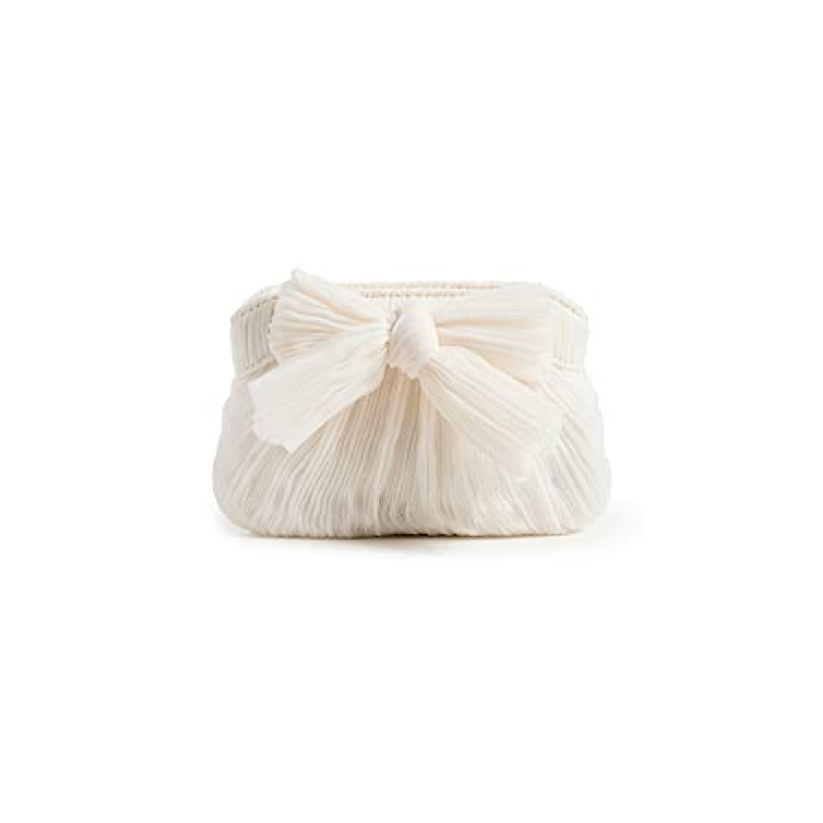 Loeffler Randall Women's Mini Pleated Frame Clutch with Bow, Pearl, Off White, One Size