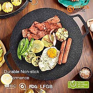 giyoca cook New Generation Die-casting 8 in 1 Korean BBQ grill pan, Non-stick Granite Coating, stovetops and Induction Compatible,Round Griddle pan, PFOA free Toxin free (Granite Black, 11.8 inches)