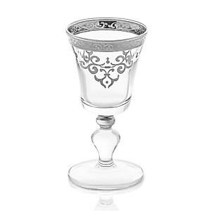 Clear Liquor Glasses with Stem and Silver Design-Set of 6-Fills 2 ounces-Measures: 4"H x 2"D