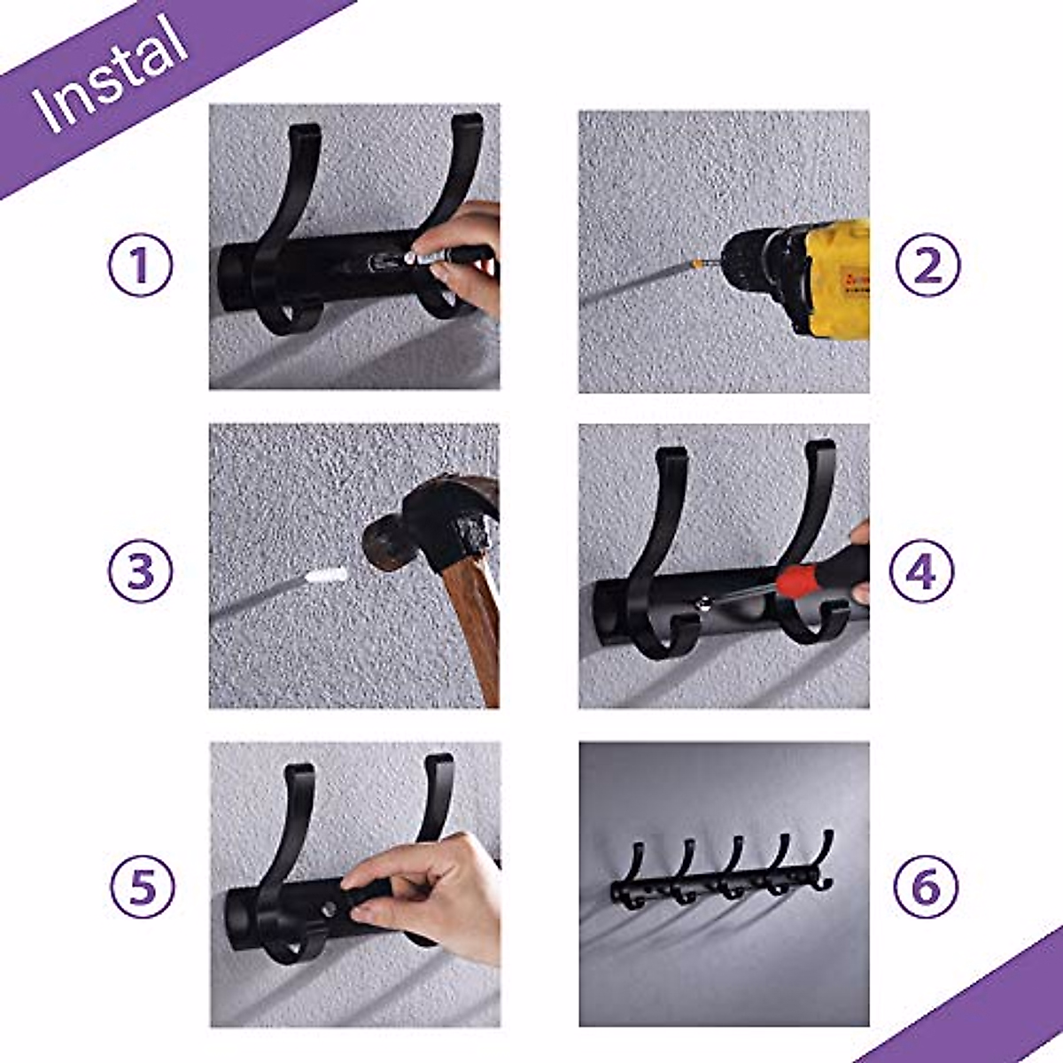 Spotact Wall Mounted Coat Rack, 4 Dual Hooks for Hanging Coats Black Towel Hanger 13.8”x1.3” Anti-Rust Clothes Hook for Entryway, Bathroom, Room, Kitchen (4 Hooks(2 Packs))
