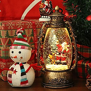 Wondise Lighted Christmas Snow Globes Musical Lantern Santa with Timer, Battery and USB Powered, Santa Resin Statue Spinning Water and Swirling Glitter Holiday Decor