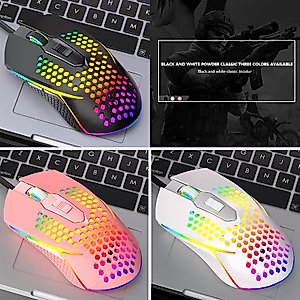 YOUCYYNB Circle Pit S50 RGB Gaming Mouse with Lightweight Honeycomb Shell, Adjusted 6400DPI, 6 Programmable Buttons (White)