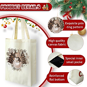 Abbylike 4 Pcs Christmas Canvas Tote Bag Reusable Grocery Shopping Bags with Interior Pocket Cute Casual Reusable Shoulder Bag for Supermarket Shopping Party Xmas Gifts Favor Supplies Women Presents