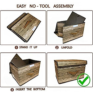 KaleaBoutique KB Foldable Storage Bins with Lids Fabric Collapsible Stacking Boxes, Closet Organizers Storage, Living Room, Laundry Room Bins, Office Home Storage Bins (Set of 3 Bins, Reclaimed Wood)