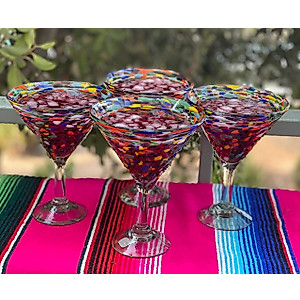 Mexican Hand Blown Glass – Set of 4 Hand Blown Modern Margarita Glasses - Confetti Rock (12 oz)