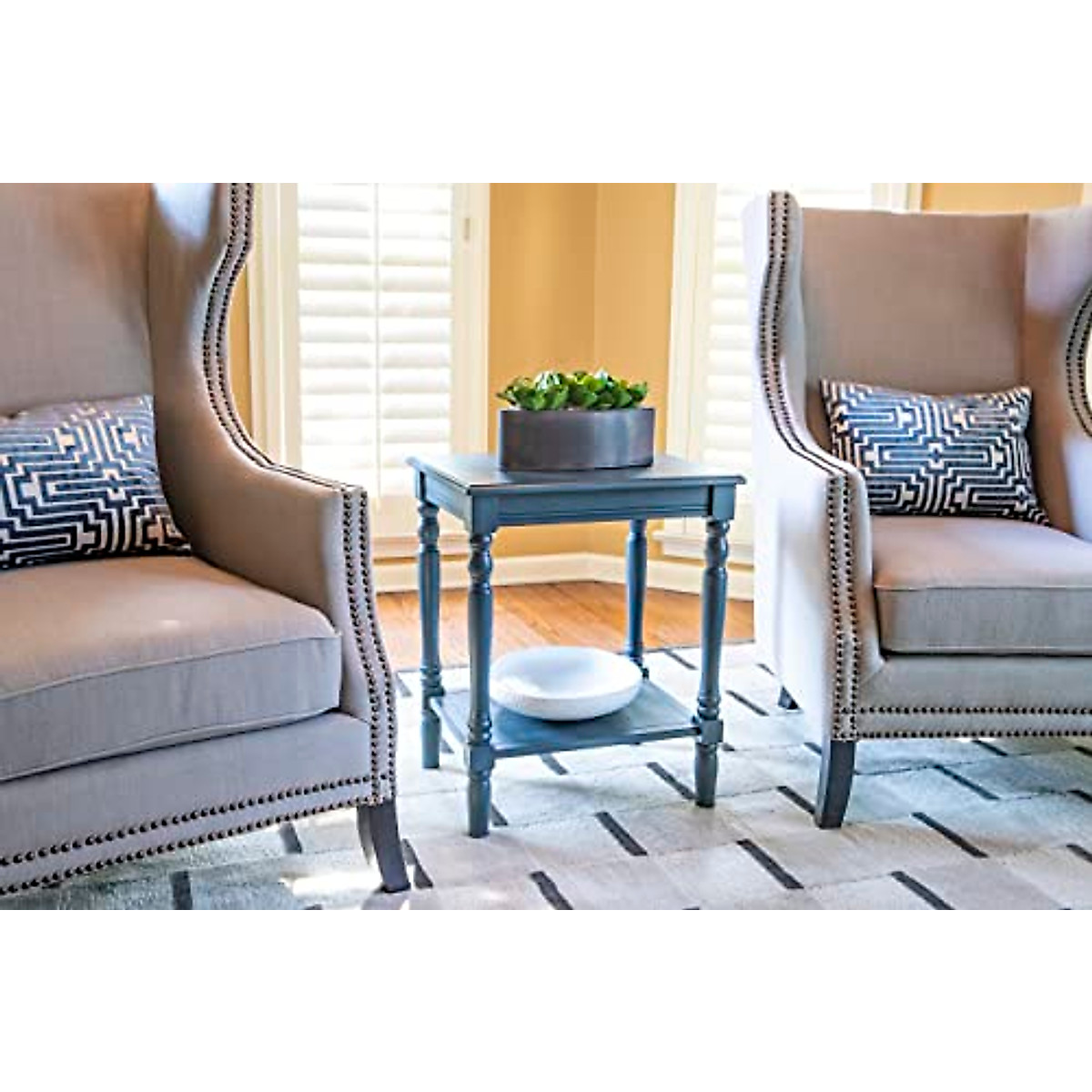 Decor Therapy Simplify Wood Accent Storage Shelf End Table, 24 x 19.5 x 15.75, Antique Artic Blue