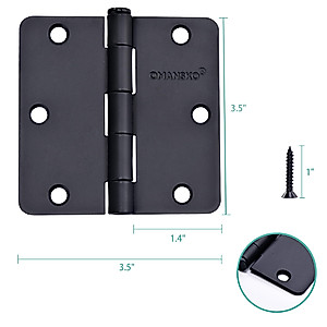 24 Pack 3.5" x 3.5" Black Door Hinges, Matte Black Door Hinges 3 1/2 Interior Door Hinges 1/4" Radius Standard Residential Bedroom Door