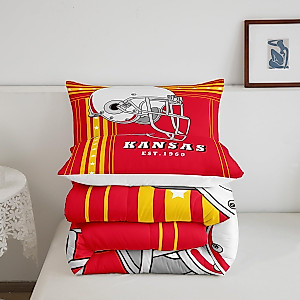Erosebridal American Football Comforter Set Rugby Decor Sports Game Bedding Comforter Sets Twin, Boys American Football City Bedding Red Yellow White Stars Stripes Duvet Insert 2Pcs (Kansas)