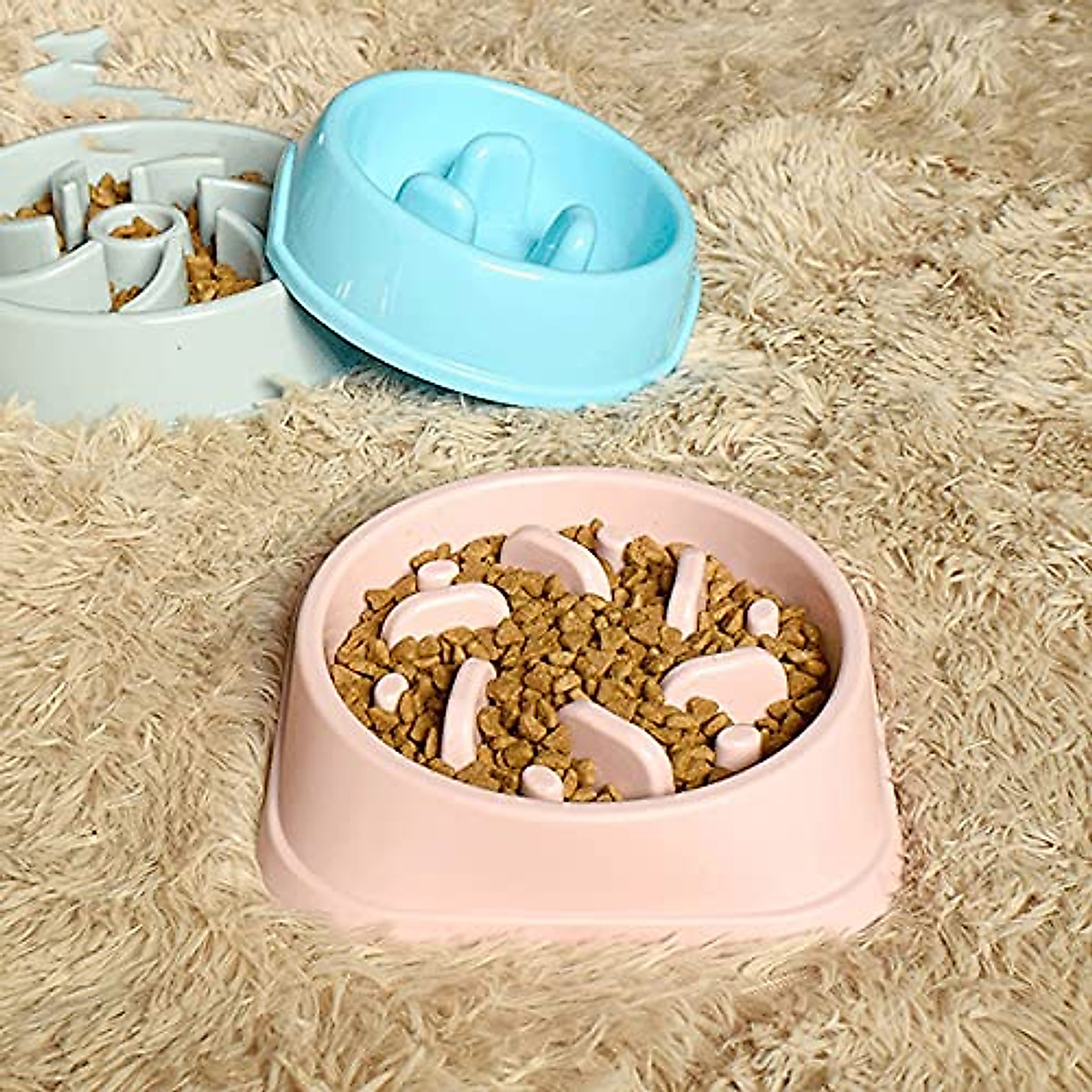 FUUIE Bowls for Food and Water Portable Pet Dog Feeding Food Bowls Puppy Slow Down Eating Feeder Dish Bowel Prevent Obesity Dogs Supplies (Color : Blue)