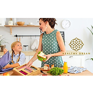 HEALTHY DREAM Bamboo Ziplock Bag Storage Organizer and Dispenser for Kitchen Drawer - Compatible with Ziploc, Hefty, Glad, Solimo for Snack, Sandwich, Quart and Gallon Size Storage Bags (4 in 1)