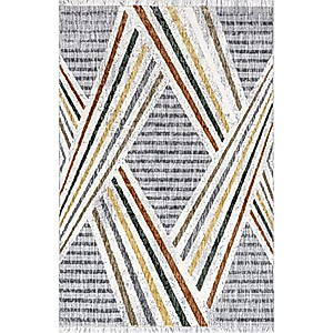 nuLOOM Edna Modern Striped Fringe Area Rug, 5' x 8', Light Grey