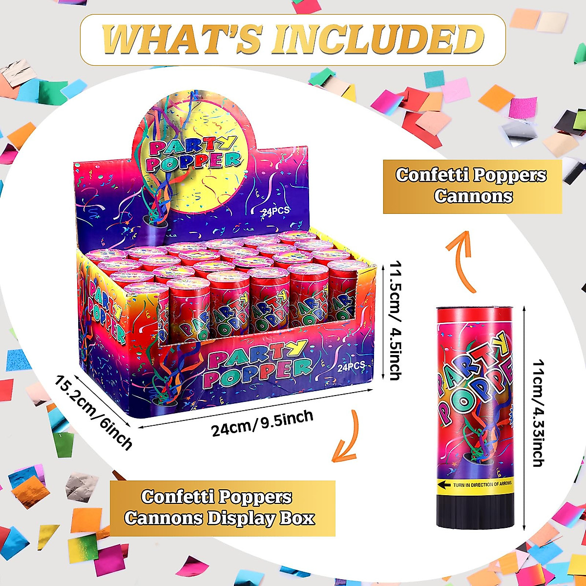 Honoson Confetti Poppers Cannons Confetti Cannon Poppers Confetti Shooters Air Compressed Cannon for Wedding Birthday Gender Reveal Graduation Baby Shower Decoration Favor (24 Pcs, 4.33 Inch)