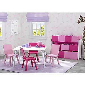 Delta Children Kids Table and Chair Set (4 Chairs Included) - Ideal for Arts & Crafts, Snack Time, Homeschooling, Homework & More - Greenguard Gold Certified, White/Pink