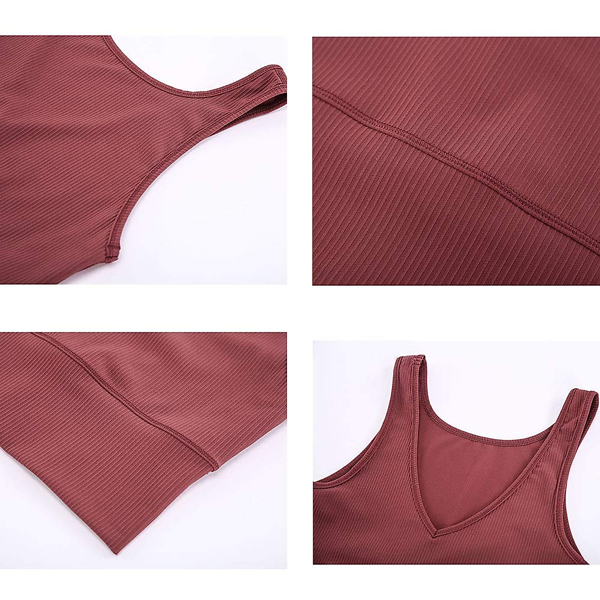 Workout Tank Tops for Women Cropped Ribbed Athletic Tank Gym Tight Fit Tops for Yoga Fitness Sports Running Dark Red 8