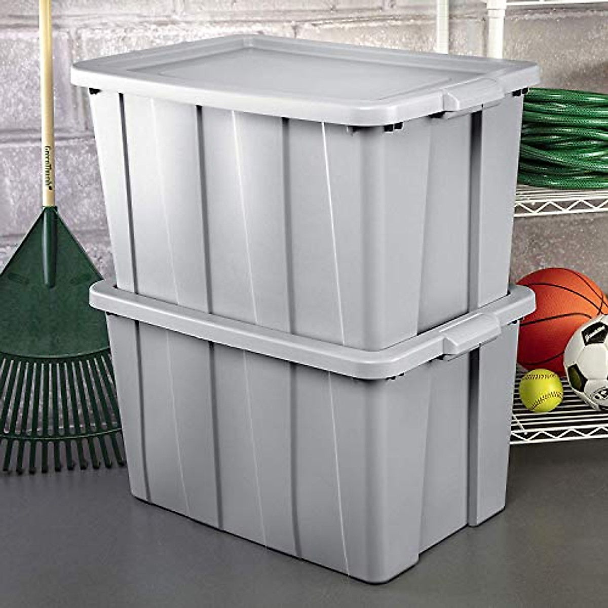 Sterilite 16796A04 Tuff1 30 Gallon Plastic Stackable Temperature & Impact Resistant Basement/Garage/Attic Storage Tote Container Bin with Lid, Gray