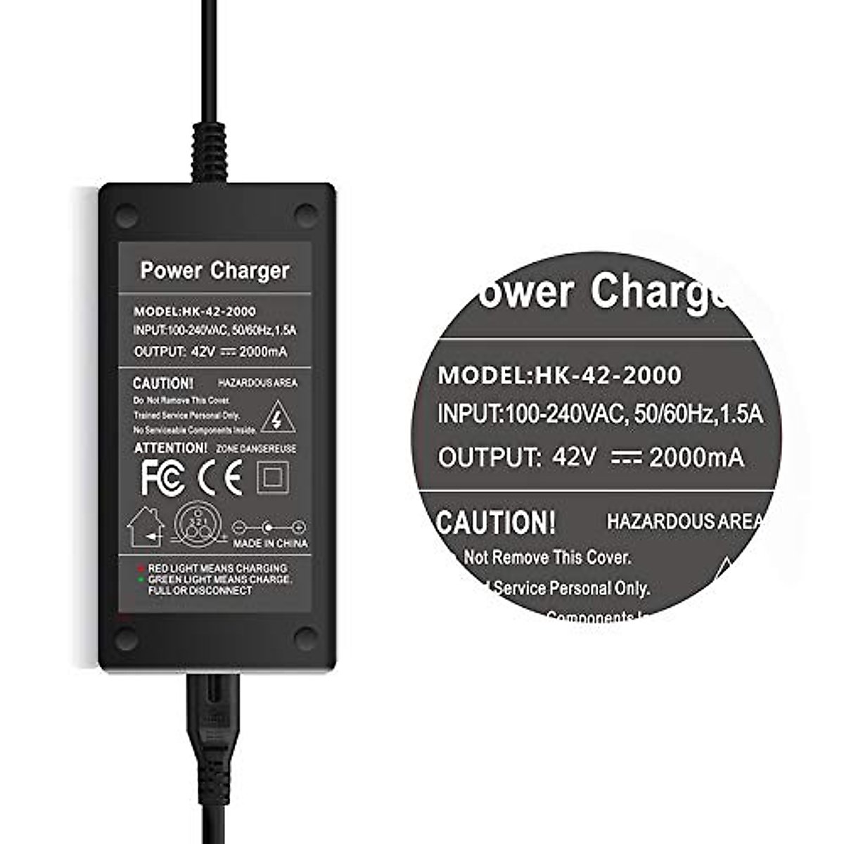 EVAPLUS 42V 2A Power Adapter, PowerFast 3-Prong Inline Connector for 36V Pocket Mod, Sports Mod Lithium Battery