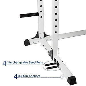 body power], 1st Gen Sturdy Deluxe Rack Cage with Accessories, Power Rack, Power Tower, Pull-Up Bar, Squat Rack, Attachments, Safety Bars, Built-in Floor-Mount Anchors, White, SMU6200
