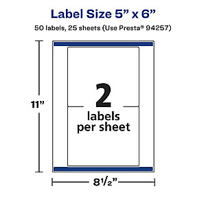 Avery Durable Waterproof Rectangle Labels with Sure Feed, 5" x 6", 50 Oil and Tear-Resistant Waterproof Labels, Laser/Pigment-Based Inkjet Printable Labels
