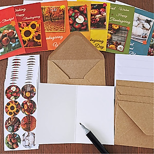 Winlyn 120 Sets Bulk Blank Thanksgiving Cards with Envelopes Stickers Assortment 8 Design of Fall Pumpkin Leaf Photos Thank You Greeting Cards Note Cards for Fall Wedding Shower Thanksgiving Harvest