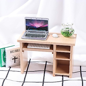 Dollhouse Miniature Laptop Computer and Office Table Doll House Simulation Notebook Accessories for Doll 1/6 1/12 Miniatures Pretend Play