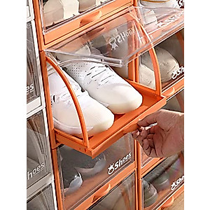 Elivehome Shoe Storage Boxes Clear Stackable Shoes Boxes Sneaker Display Boxes Shoe Organizers，2 Pack,Fit up to Size 13.5 (L, White)